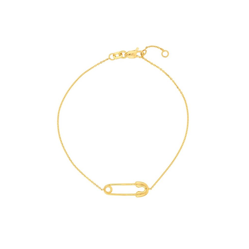 14k Solid Gold Single Safety Pin Station Bracelet Adj… - Gem